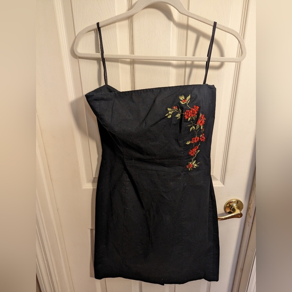 Express | Dresses | Vintage Strapless Black Express Dress With Rose ...